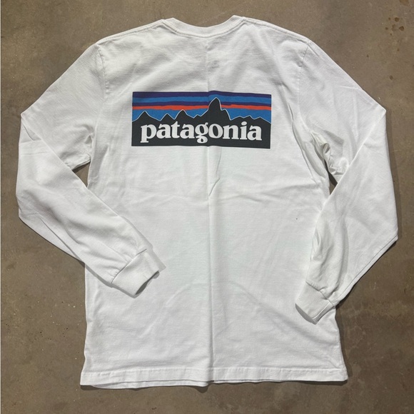 Patagonia | Shirts | Patagonia White Long Sleeve Tee With Logo | Poshmark